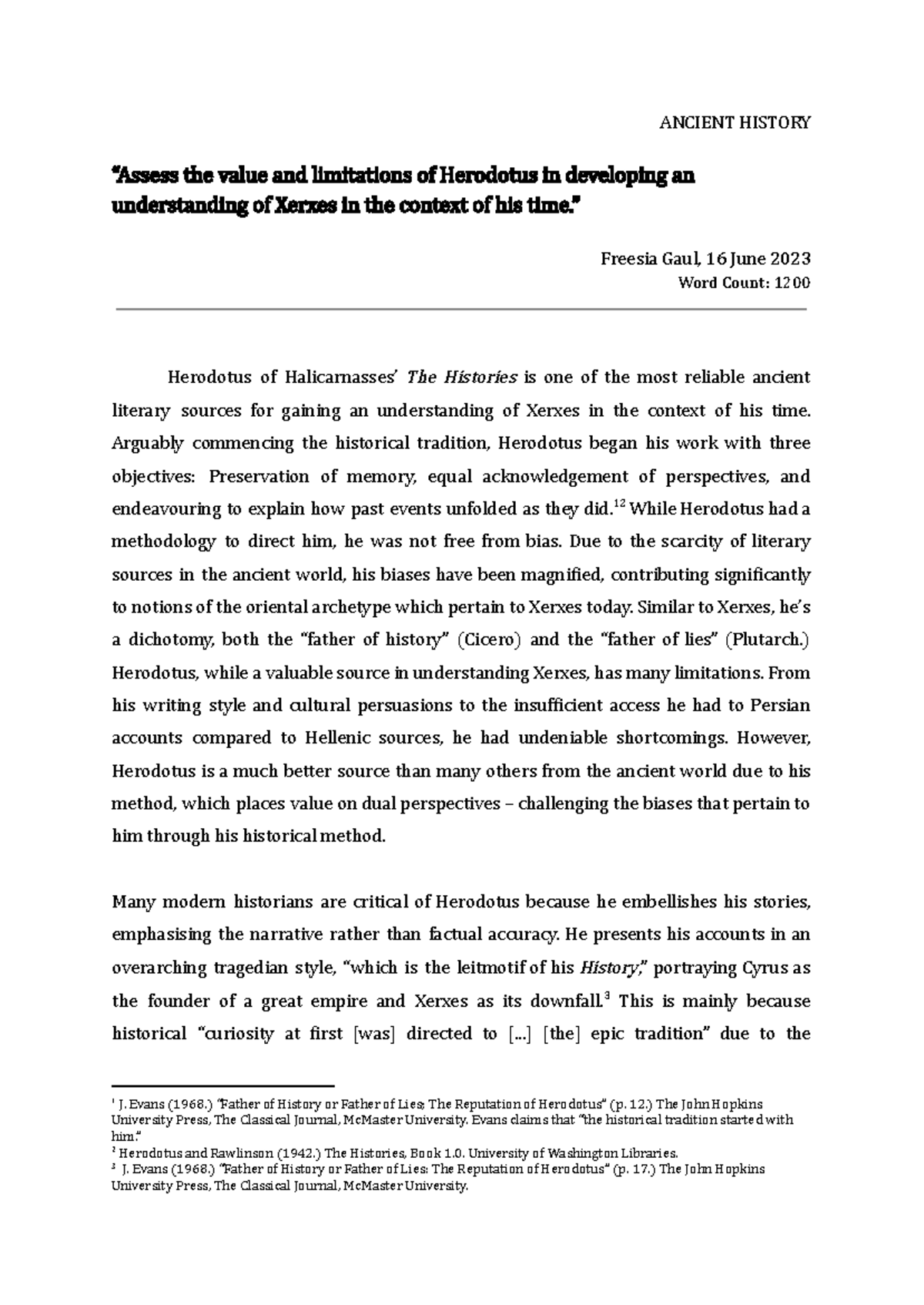 Ancient History-1 - ANCIENT HISTORY “Assess the value and limitations ...