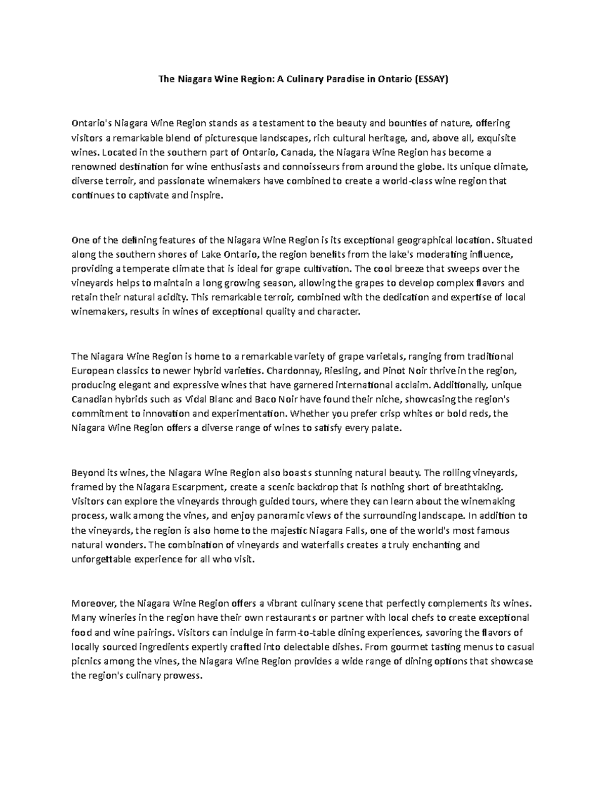 The Niagara Wine Region — A Culinary Paradise in Ontario (Essay) - The ...