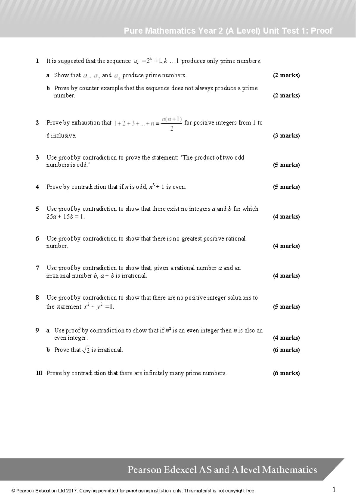 Proof - sgargargagagagr - Pure Mathematics Year 2 (A Level) Unit Test 1 ...