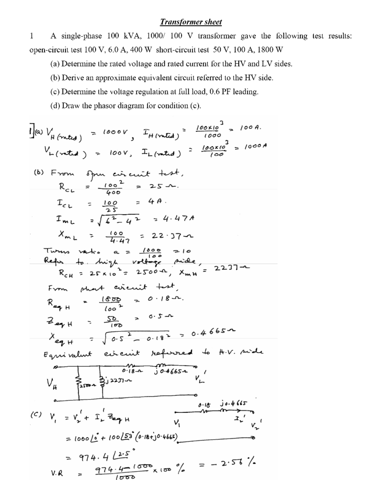 transformer related math solve - Electric Machines - EWU - Studocu