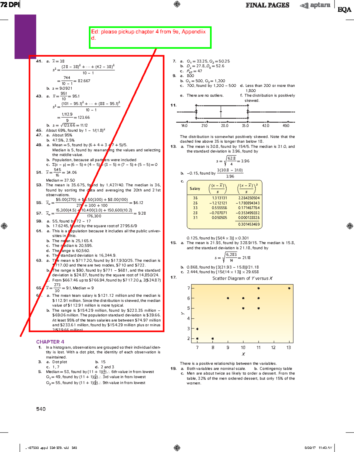 Chapter 4 9e appd 534-569 - 540 7. a. Q 1 = 33, Q 3 = 50. b. D 2 = 27 ...