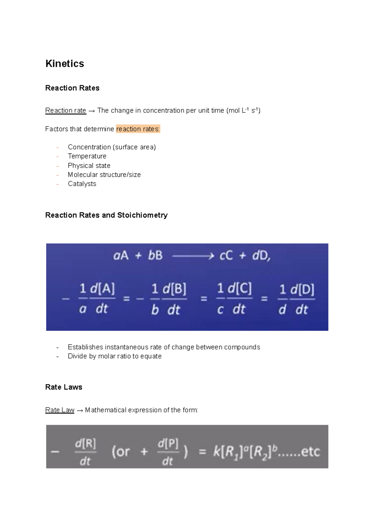 Chem 2 Lecture Notes - enjoy - Kinetics Reaction Rates Reaction rate → ...