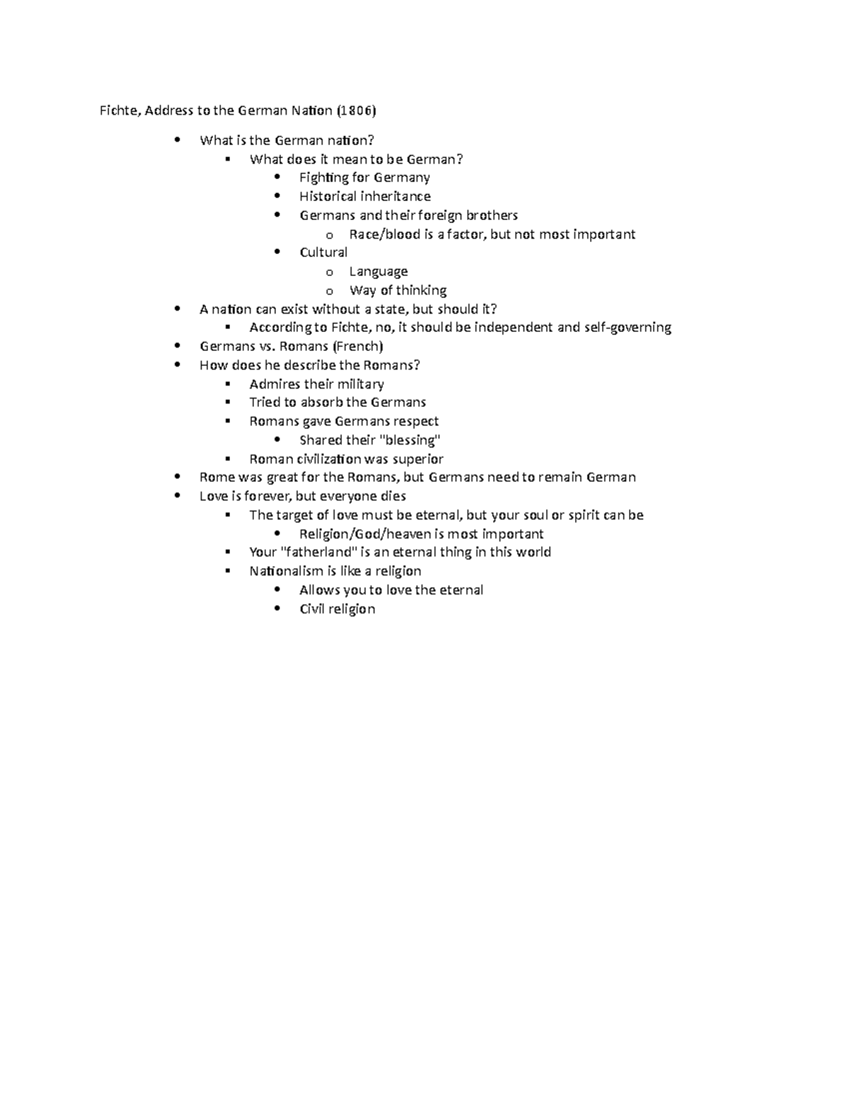 Nationalism - An overview of nationalist attitudes. - Fichte, Address ...