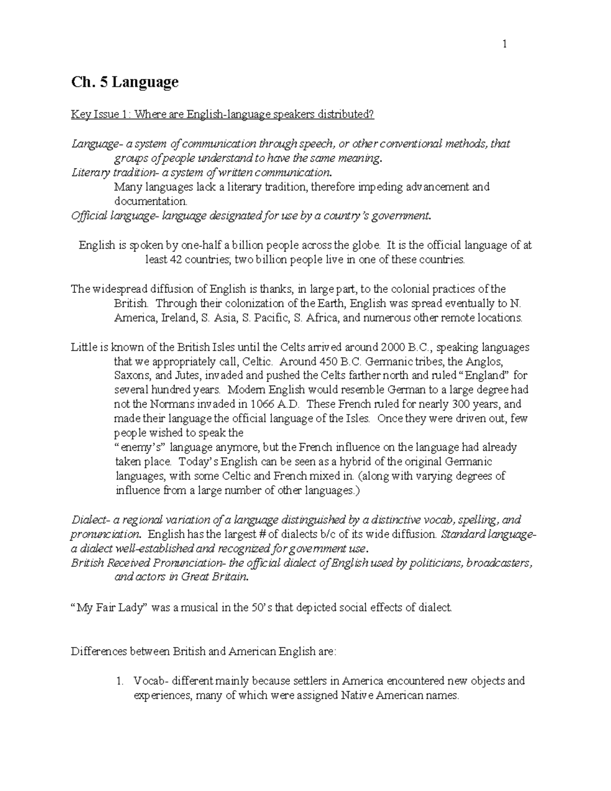 Ap hug outline ch - adwad - 1 Ch. 5 Language Key Issue 1: Where are ...