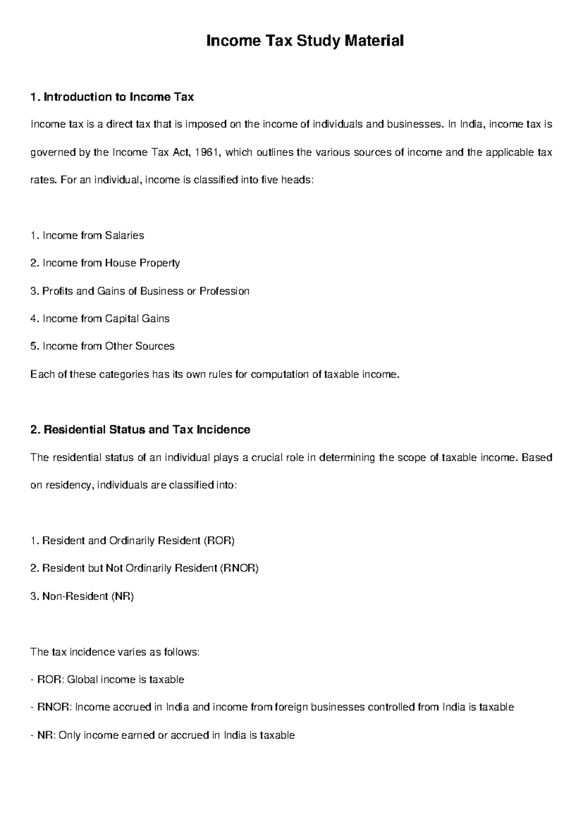 Income Tax Study Material - Introduction to Income Tax Income tax is a ...