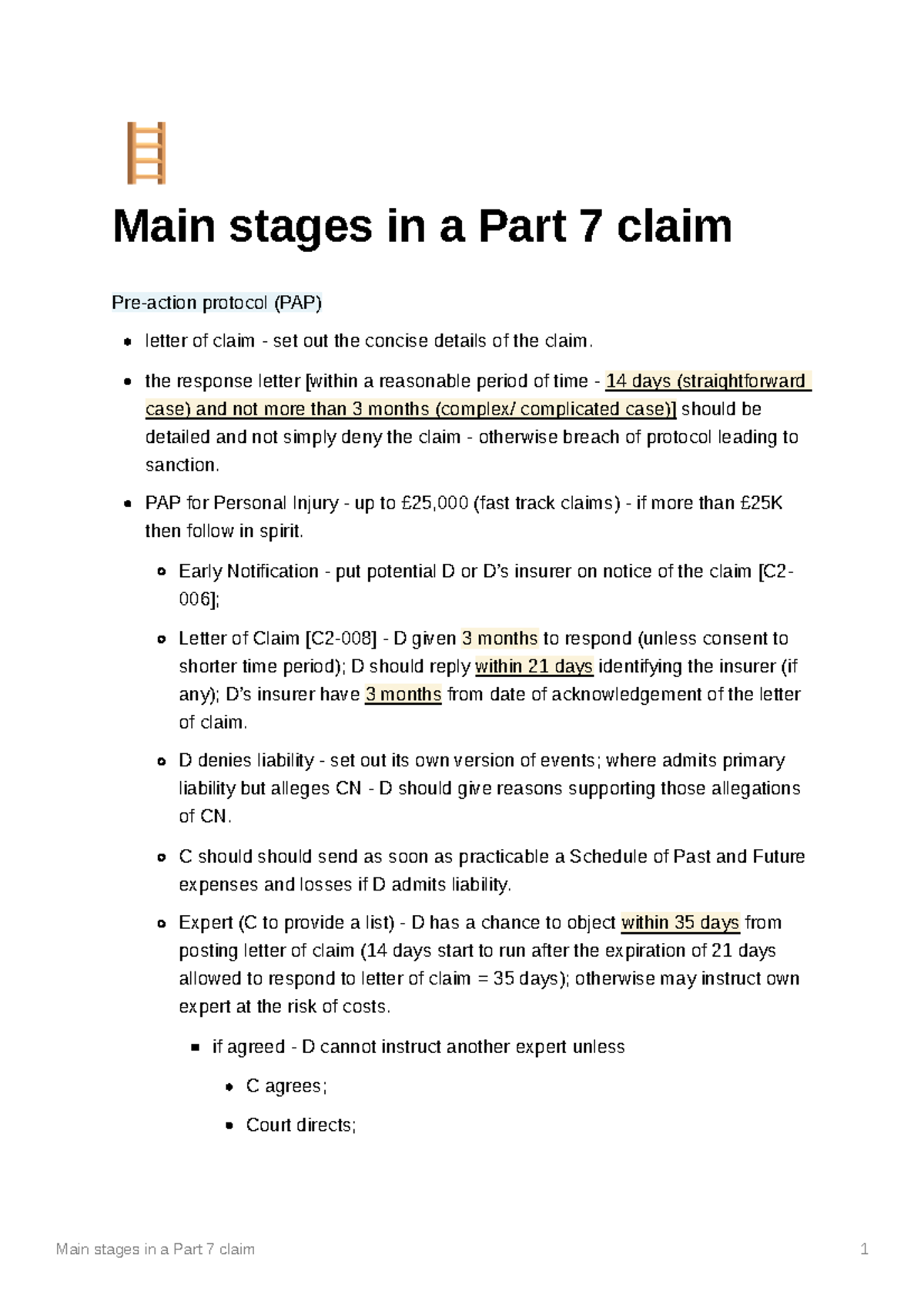 Main stages in a Part 7 claim - L Main stages in a Part 7 claim Pre ...