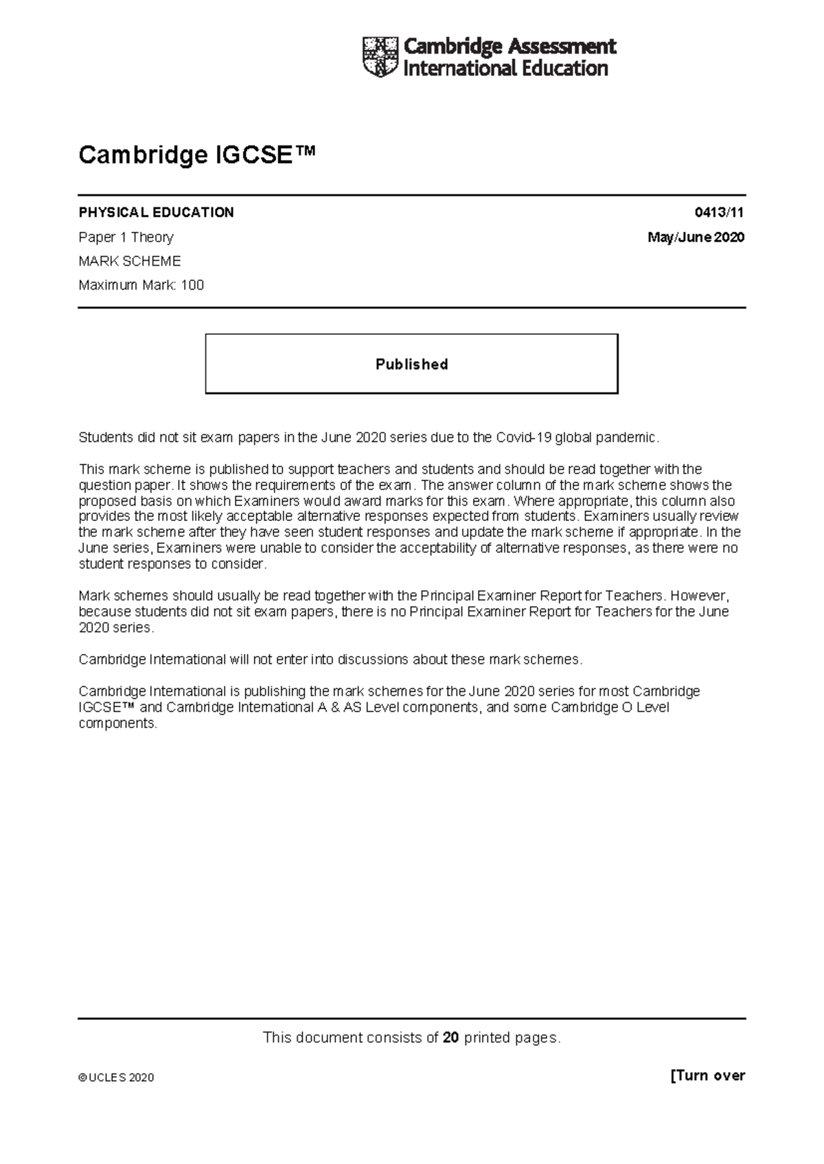 PE 2020 - physician - This document consists of 20 printed pages ...