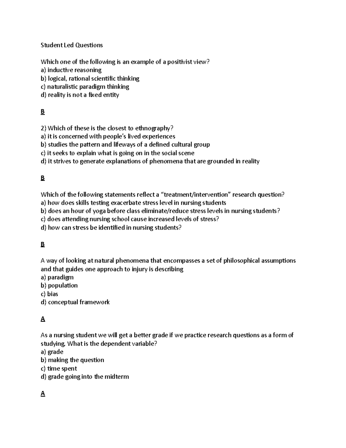 Student Led Questions - research question - Student Led Questions Which ...