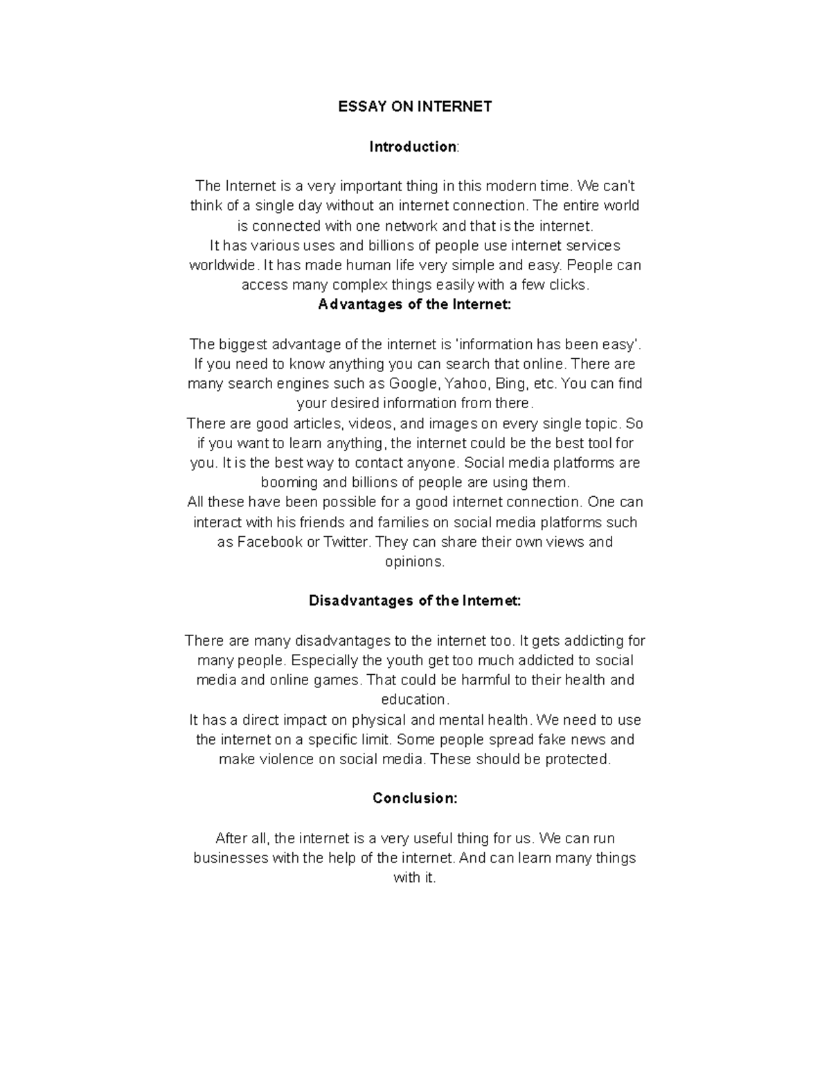 Essay ON Internet (300 Words) - ESSAY ON INTERNET Introduction: The ...