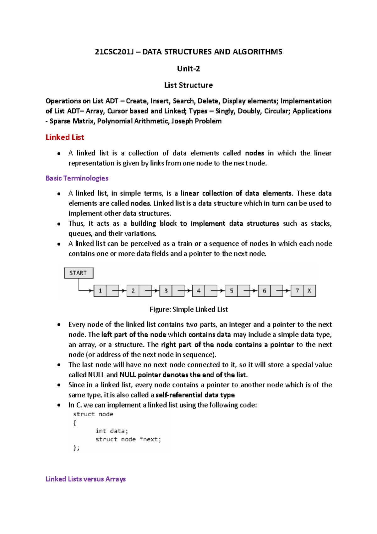 UNIT-2 21CSC201J - Unit wo dsa notes - 21CSC201J – DATA STRUCTURES AND ...