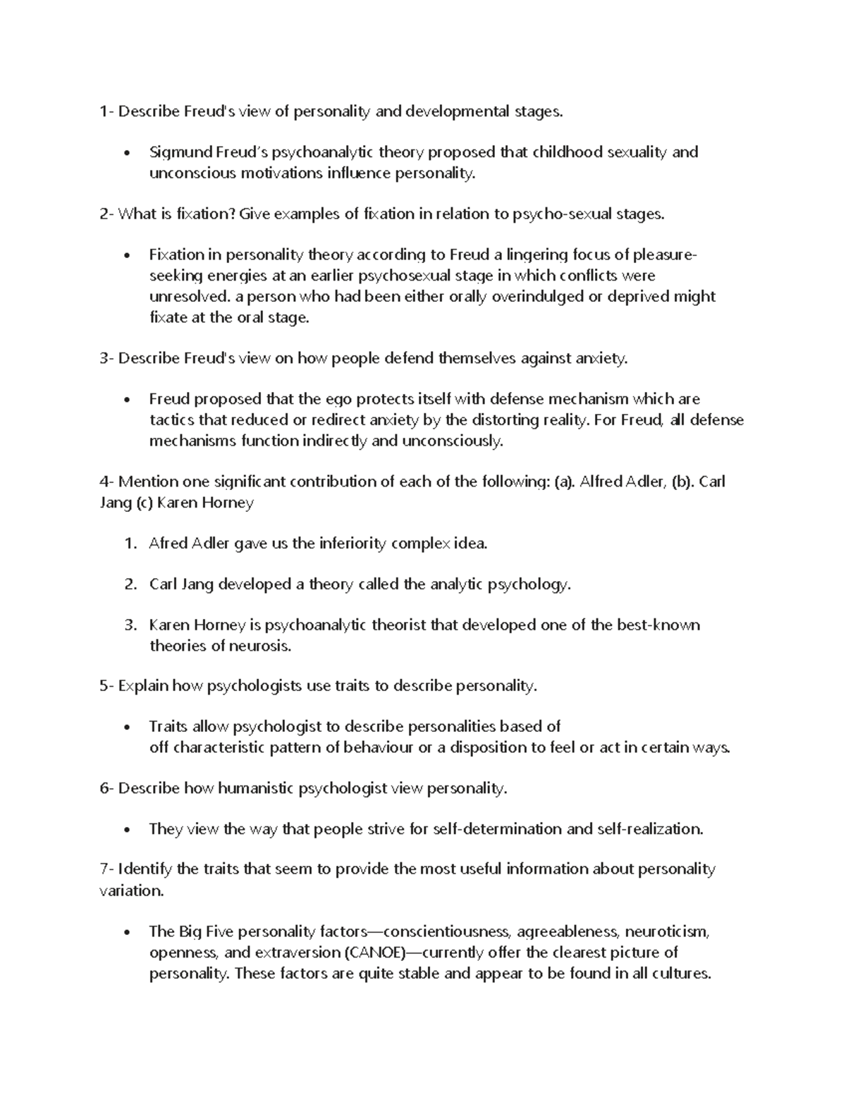 Chapter 2 - Discussion - 1- Describe Freud's view of personality and ...