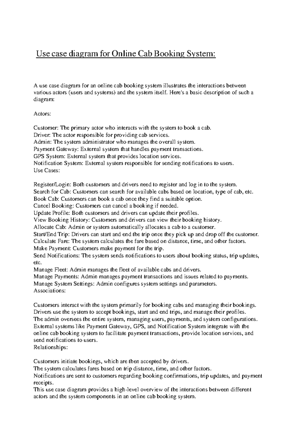 Use case diagram for Online Cab Booking System - Here's a basic ...