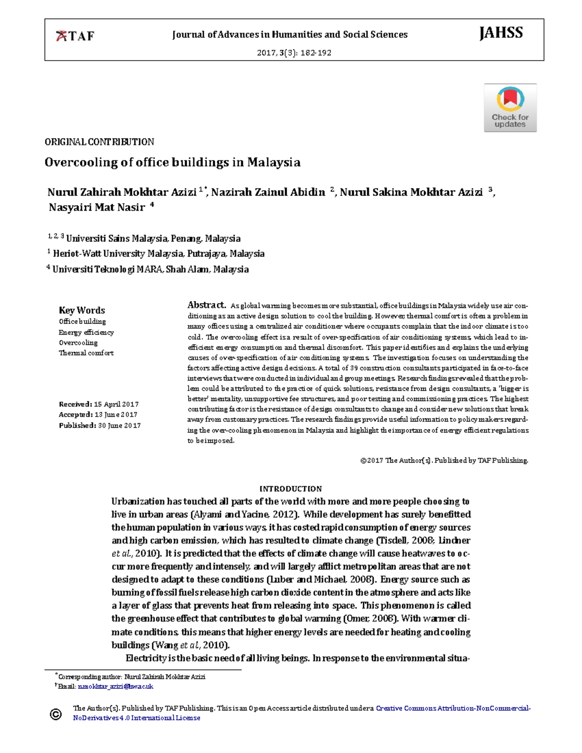 Overcooling of office buildings in Malaysia - Journal of Advances in ...