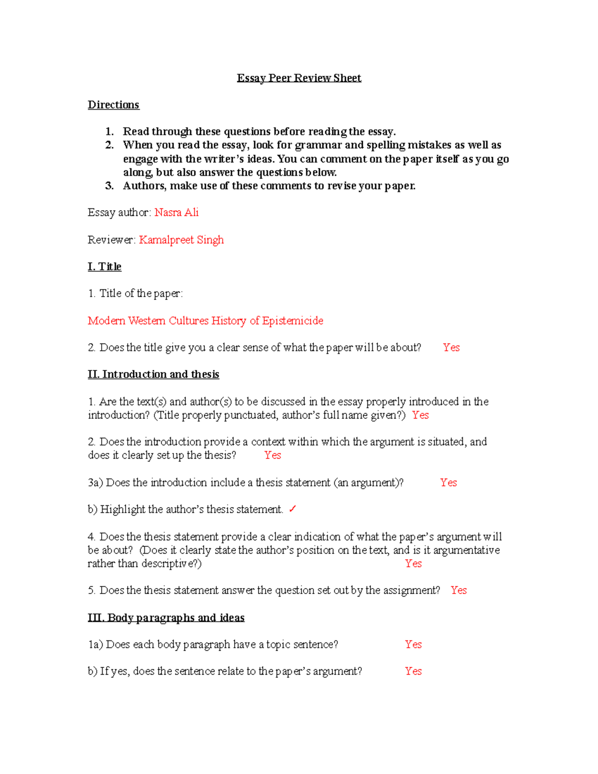 Nasra's Peer Review - **Essay Peer Review Sheet Directions Read through ...