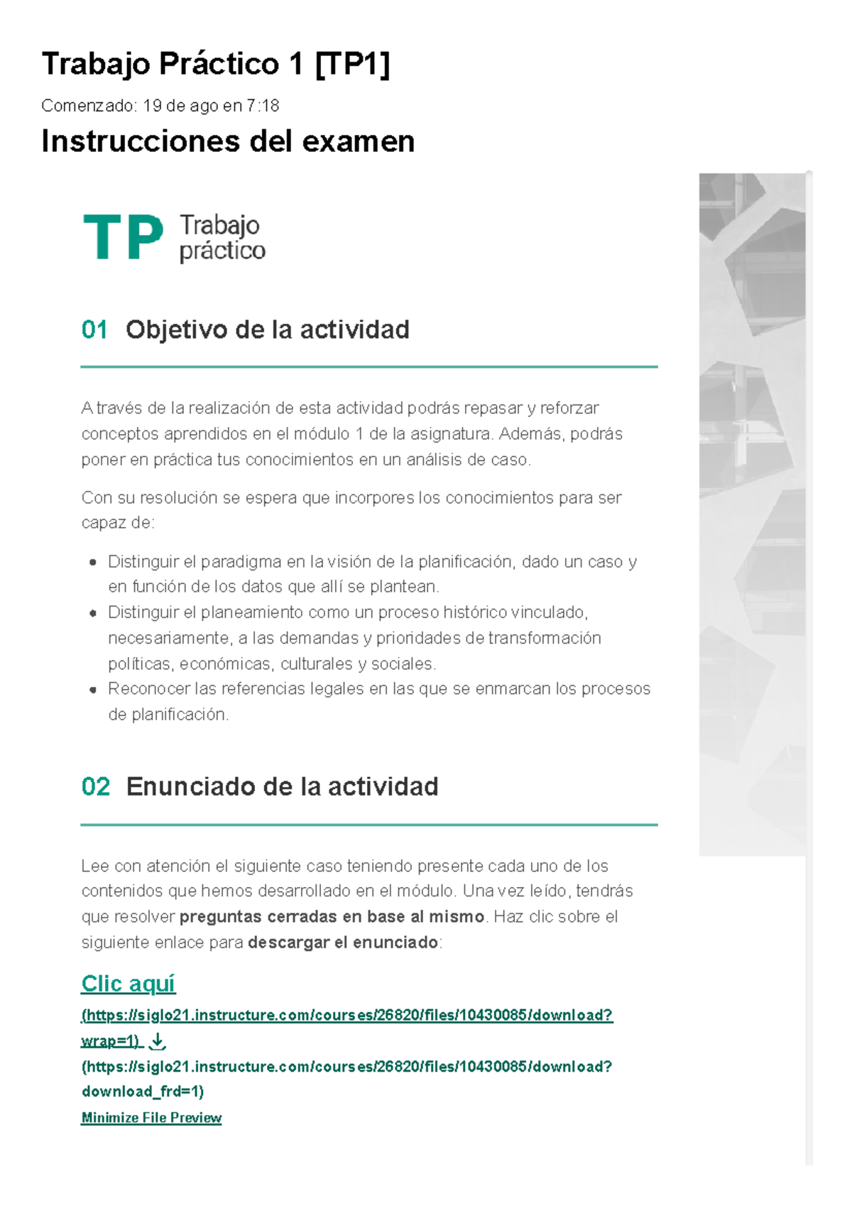 Examen Trabajo Práctico 1 [TP1] - Trabajo Práctico 1 [TP1] Comenzado: 19 de ago en 7 ...