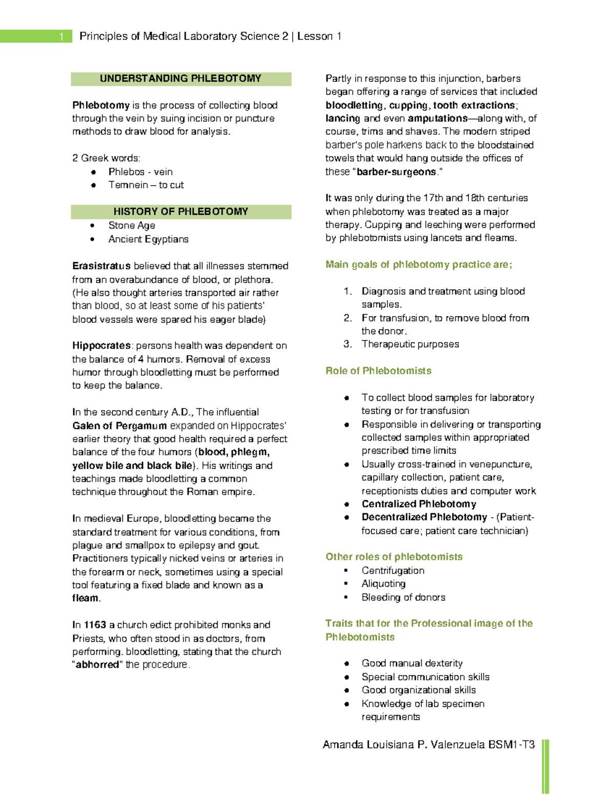 PMLS2 L1 - Reviewer - UNDERSTANDING PHLEBOTOMY Phlebotomy is the ...