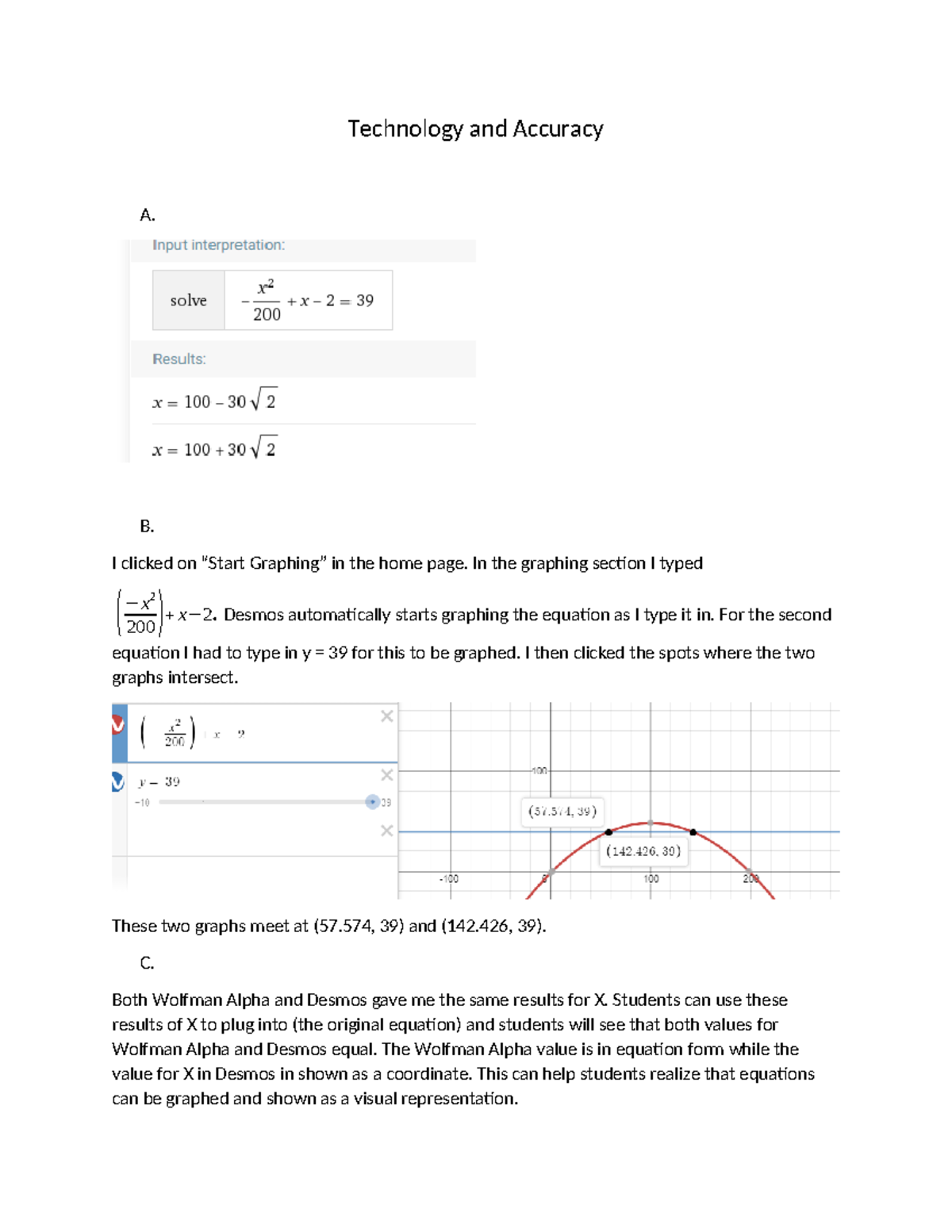 Task 2 Technology and Accuracy Alg - Technology and Accuracy A. B. I ...