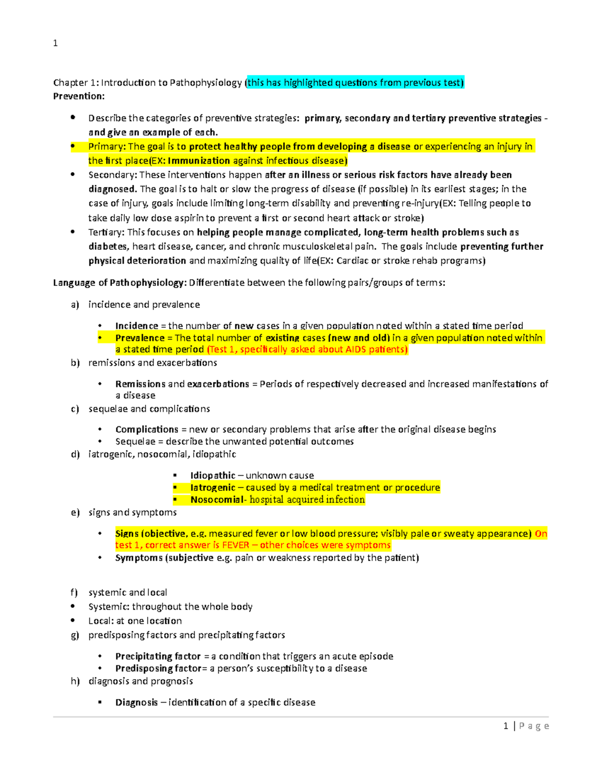 Study Guide Patho Final With highlights - Chapter 1: Introduction to ...