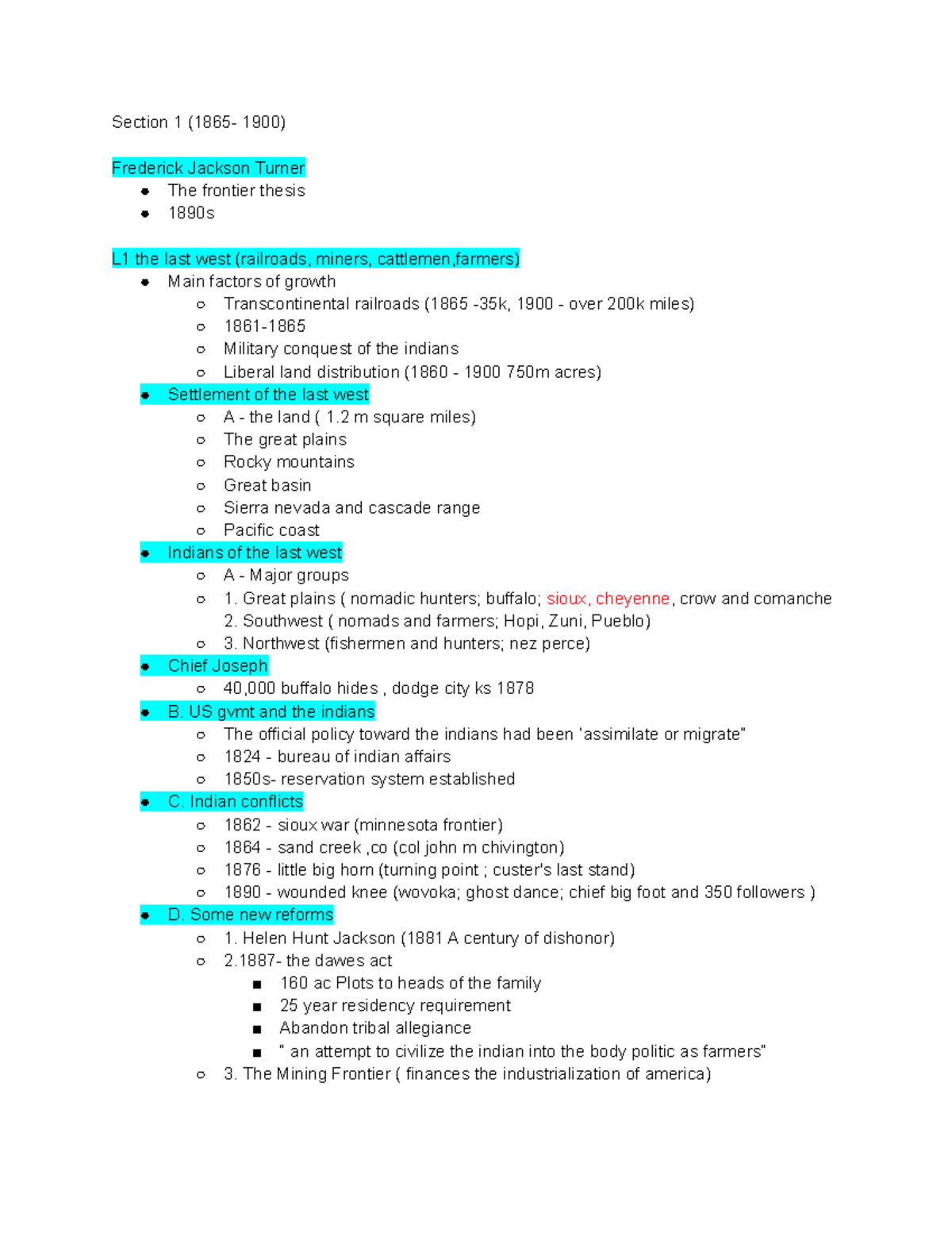 Section 1 (1865- 1900) - US History - Section 1 (1865- 1900) Frederick ...
