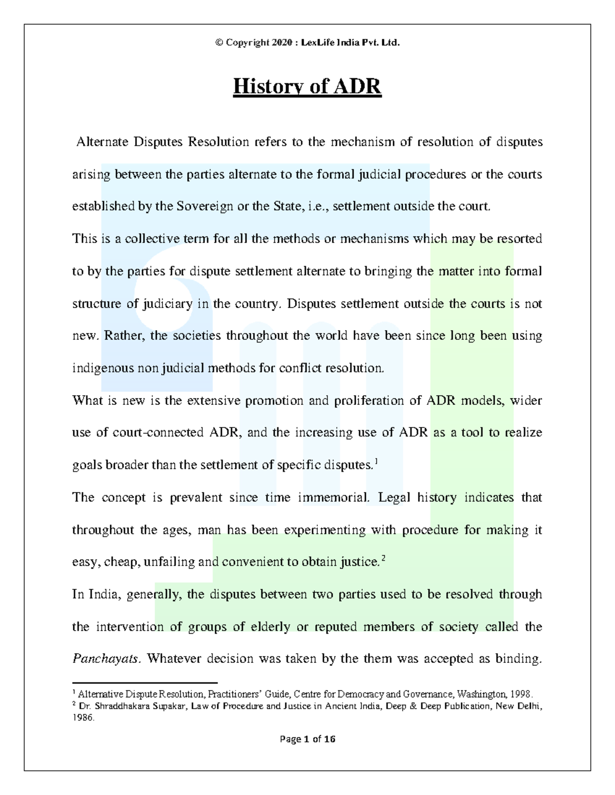 Module 2 - ADR COURSE MATERIAL - History of ADR Alternate Disputes ...