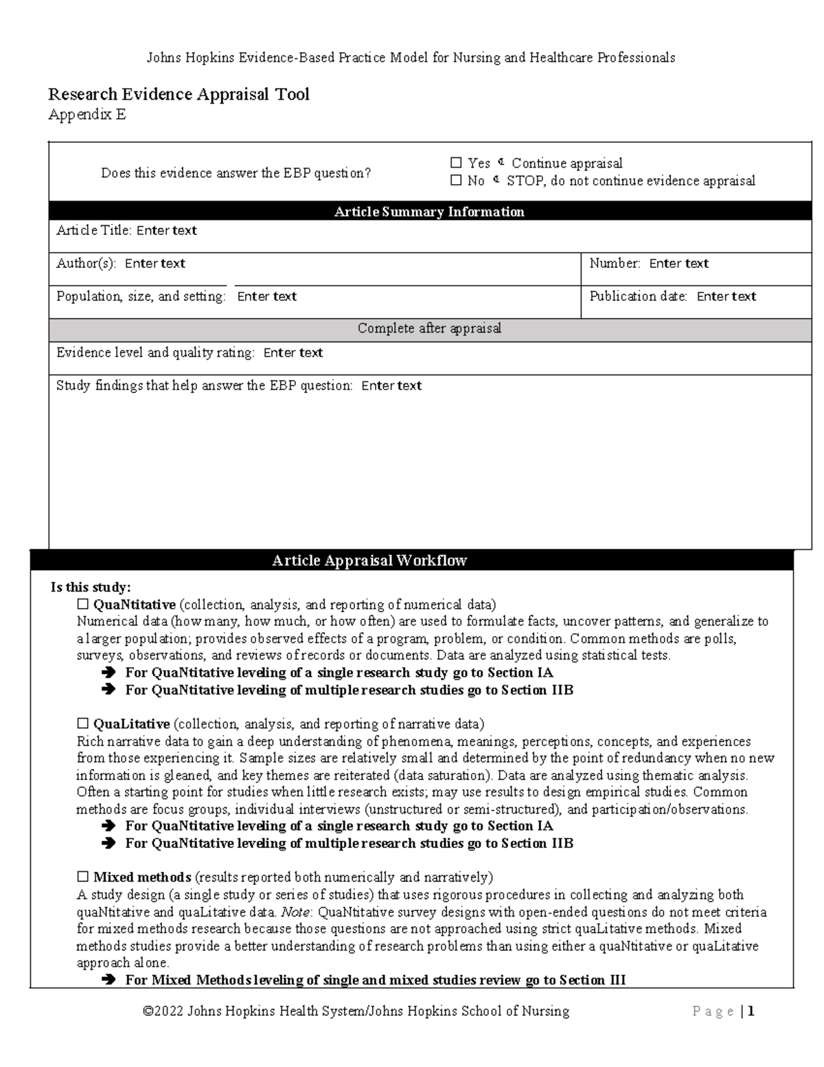 Appendix E 2022 Final DV - Research Evidence Appraisal Tool Appendix E ...