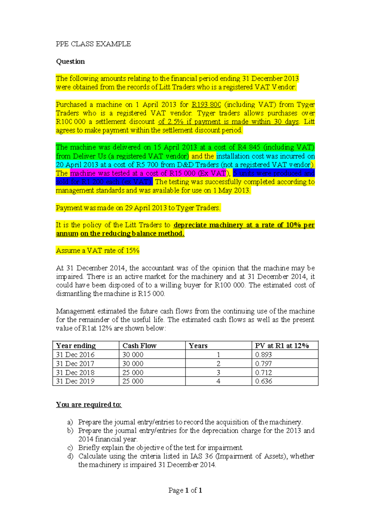 PPE Class Example - PPE CLASS EXAMPLE Question The following amounts ...