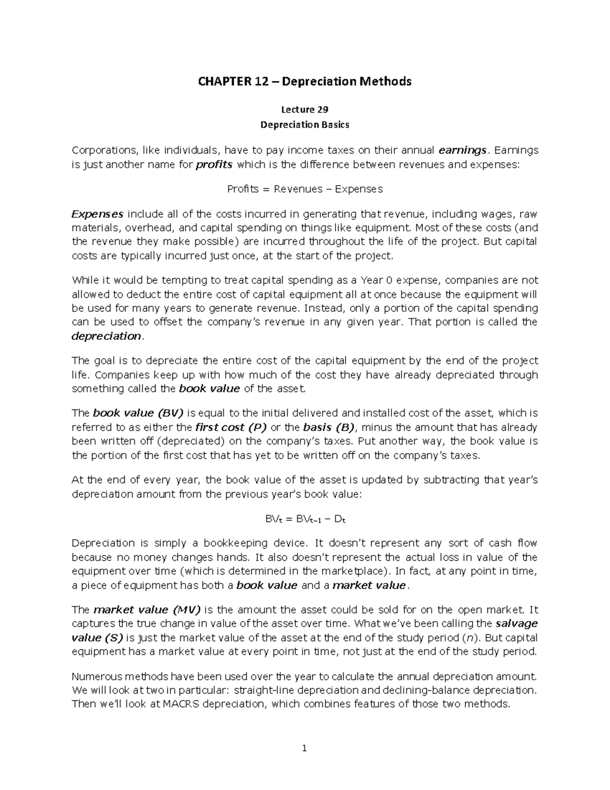 Depreciation 2 - Costing factors - CHAPTER 12 – Depreciation Methods ...