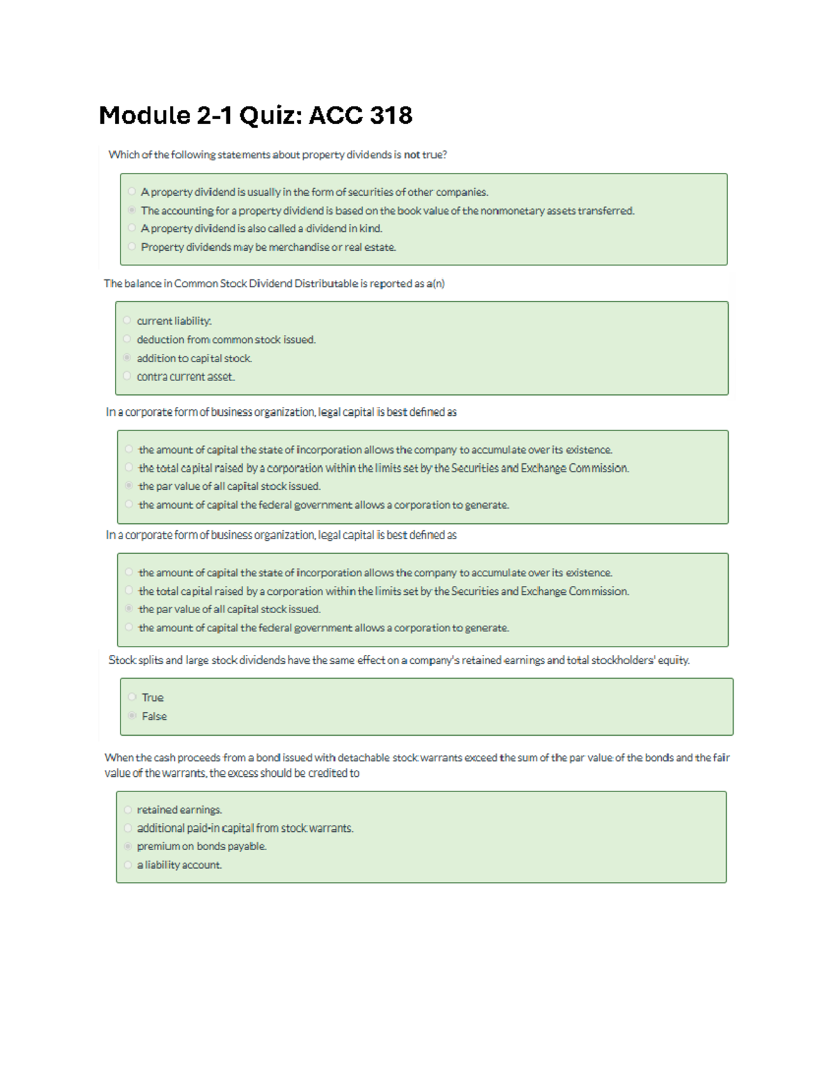 Module 2 Quiz - ACC 318 - Module 2-1 Quiz: ACC 645000 x ($11-$6 ...