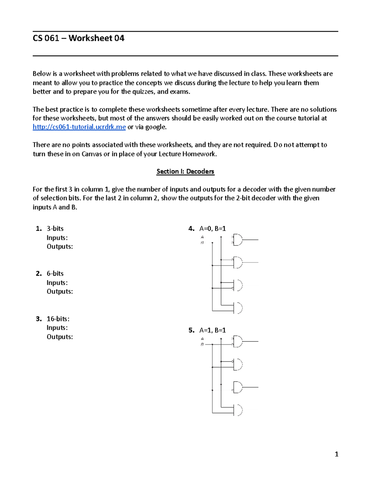 Worksheet 4 - CS 061 – Worksheet 04 Below is a worksheet with problems ...