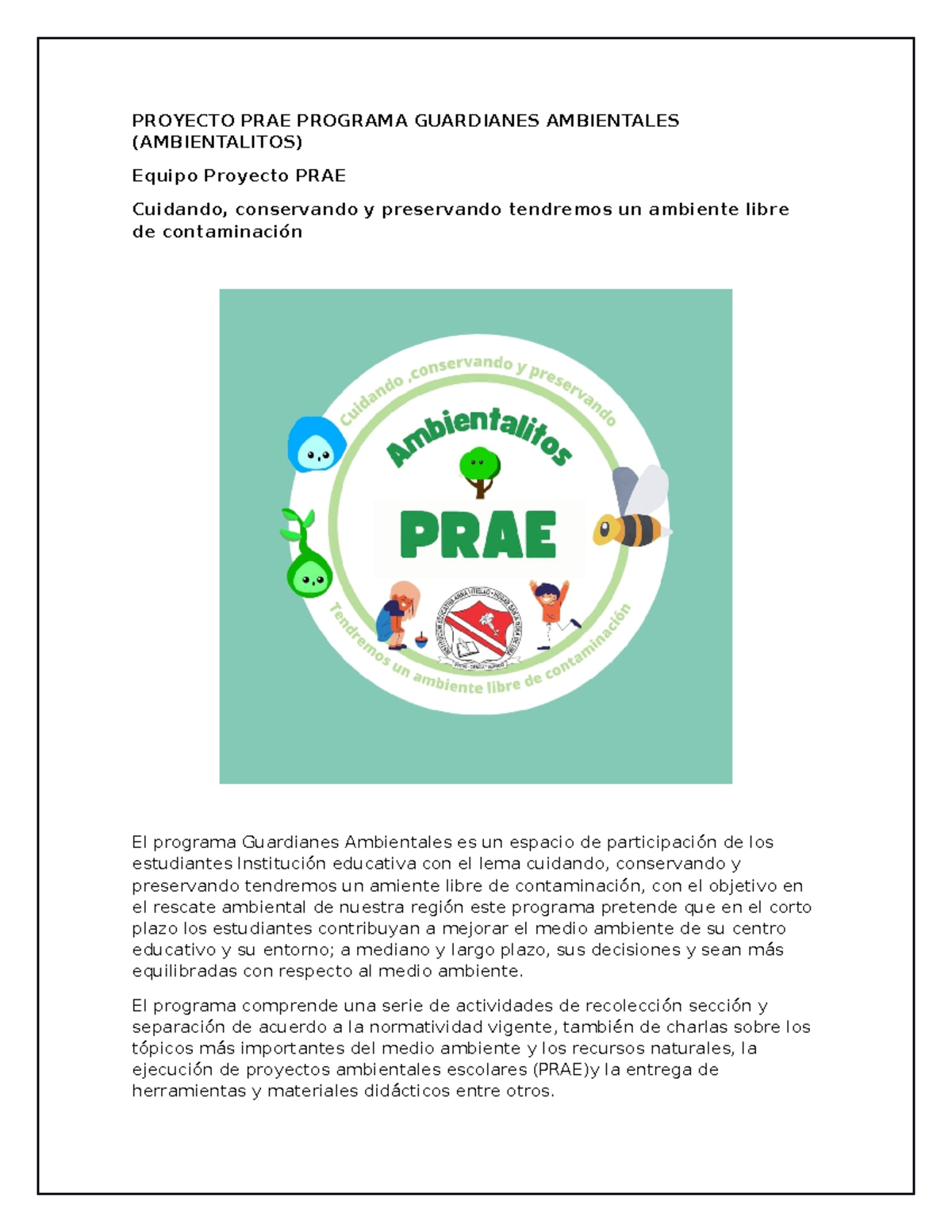 Guardianes Ambientales 2023 - PROYECTO PRAE PROGRAMA GUARDIANES ...