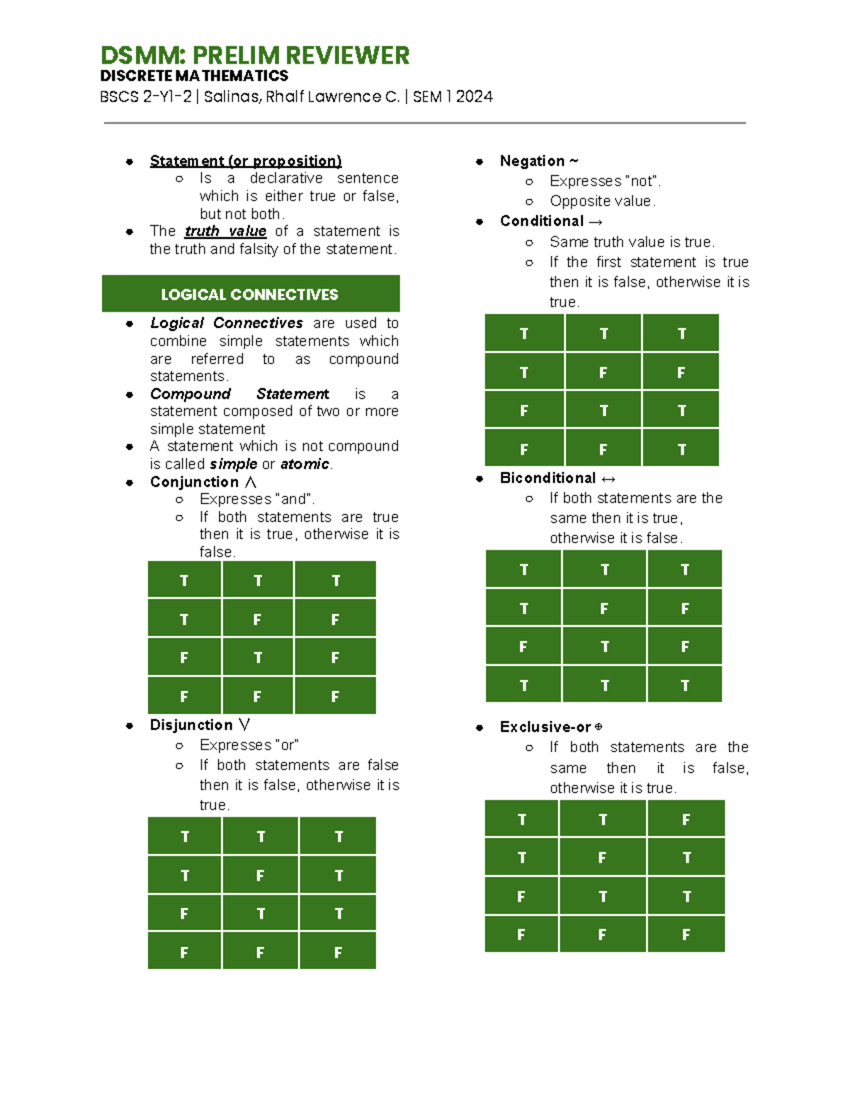 DSMM Reviewer - DSMM: PRELIM REVIEWER DISCRETE MATHEMATICS BSCS 2-Y1-2 | Salinas, Rhalf Lawrence ...