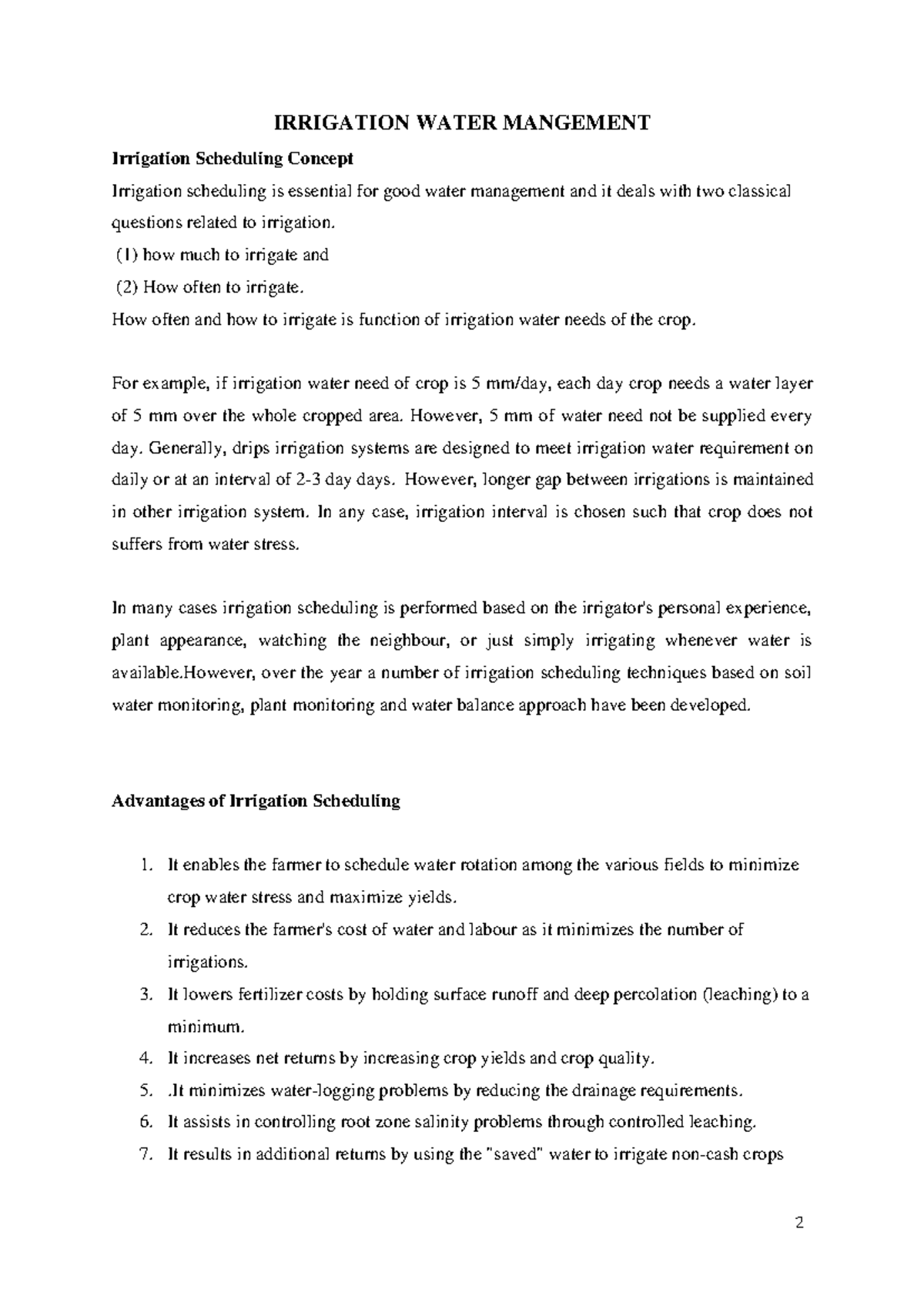 Irrigation Water Management - IRRIGATION WATER MANGEMENT Irrigation Scheduling Concept ...