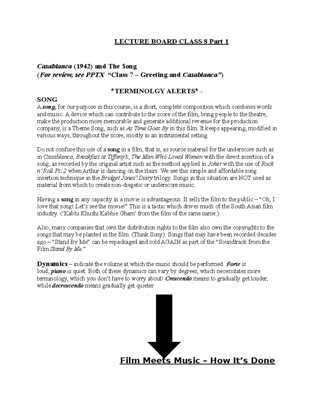 CRTA 180 Lecture Board Class 8 part 1 - LECTURE BOARD CLASS 8 Part 1 Casablanca (1942) and The ...