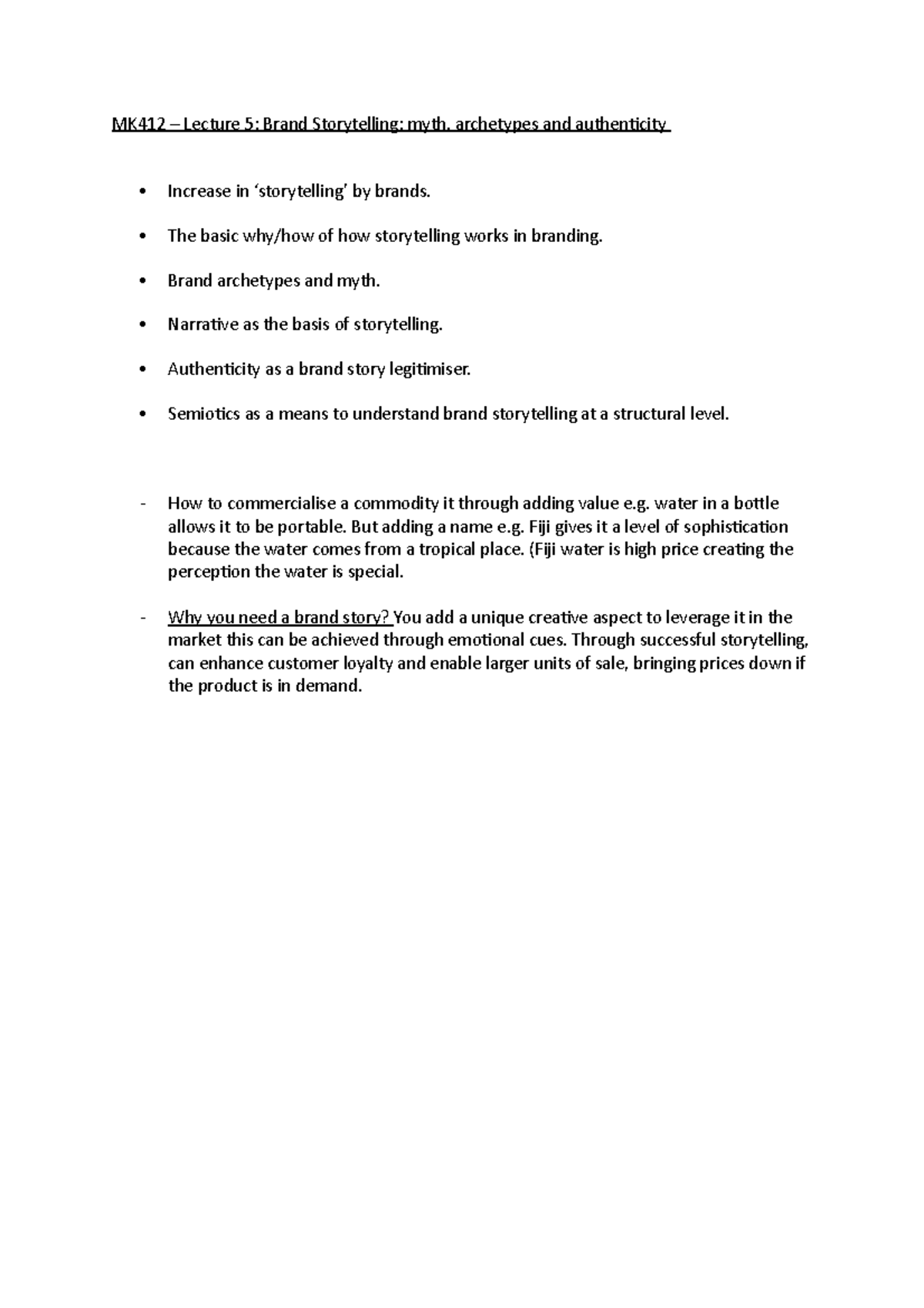 Lecture 5 - Notes - MK412 – Lecture 5: Brand Storytelling: myth ...