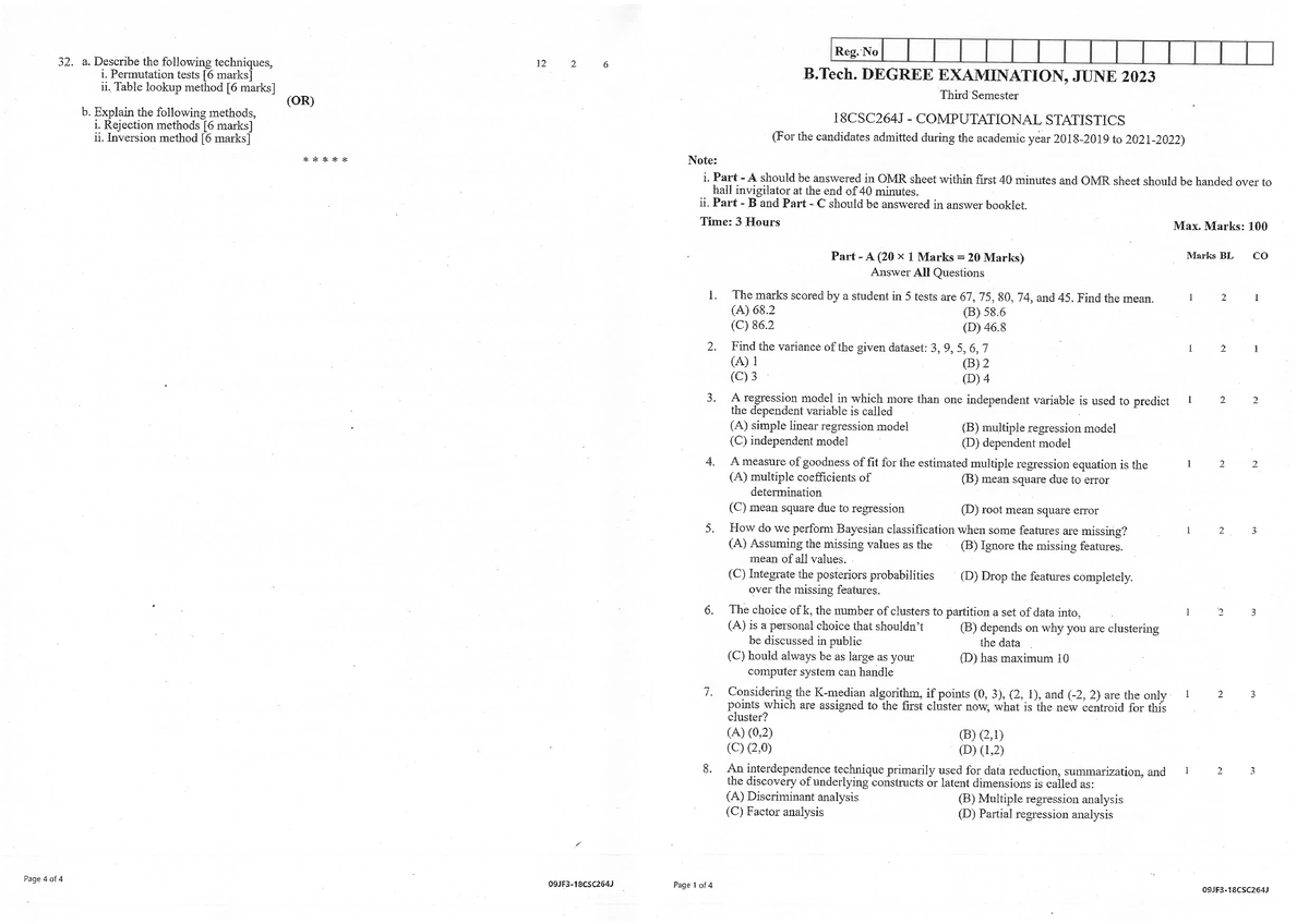 18CSC264J 09.06.2023 FN - Reg. No the following techniques, 12 2 6 ...