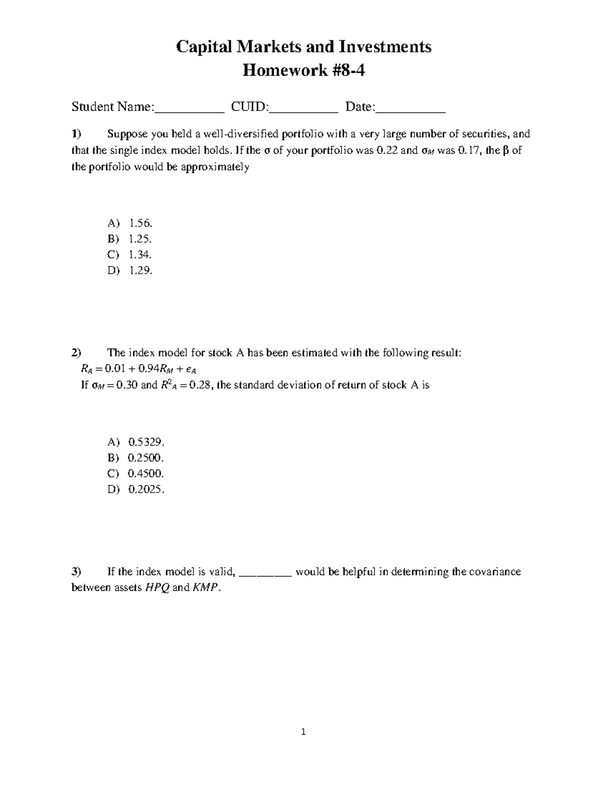 HW #8-4 - homework - Capital Markets and Investments Homework #8 ...