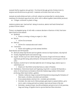 Animal Structure Notes - ANIMAL STRUCTURE 1 Organisation of the animal ...