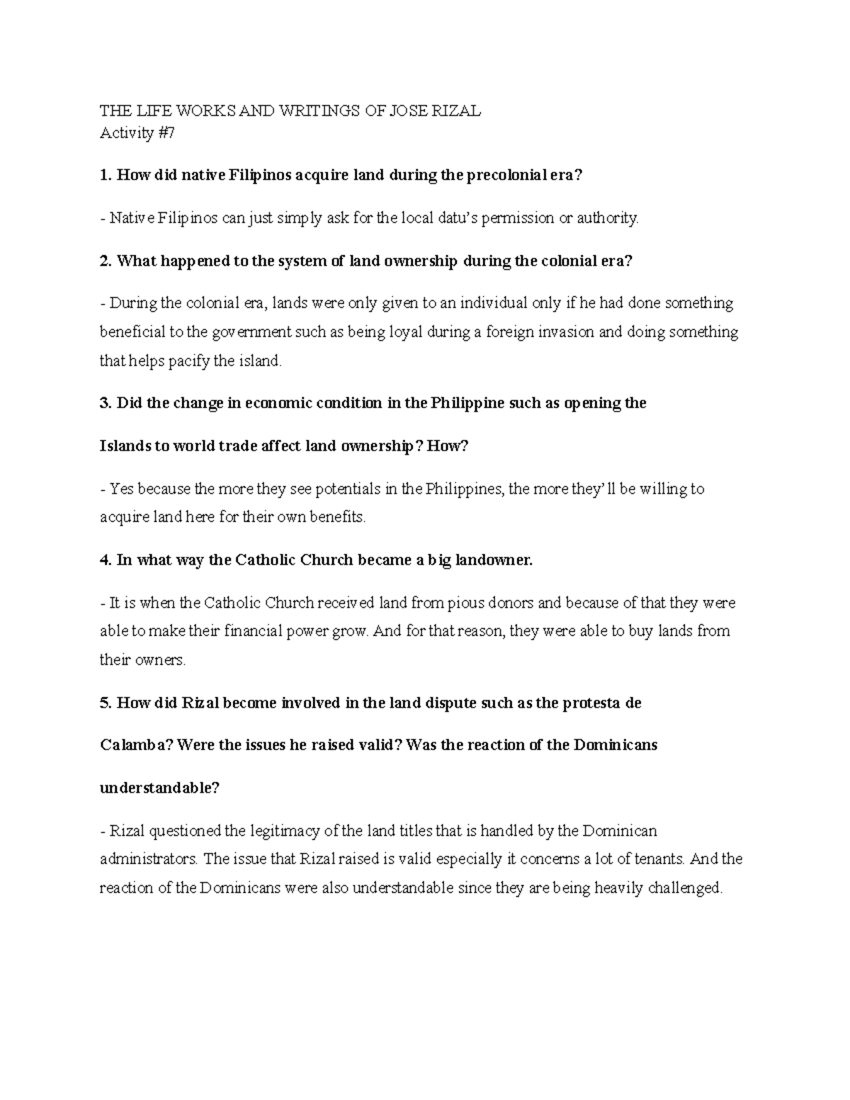 R7 - R7 RIZAL - THE LIFE WORKS AND WRITINGS OF JOSE RIZAL Activity ...