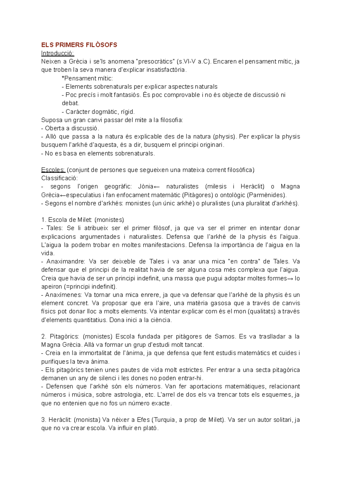 Filo 1r trimestre - Apunts filo - ELS PRIMERS FILÒSOFS Introducció: Neixen a Grècia i se’ls ...