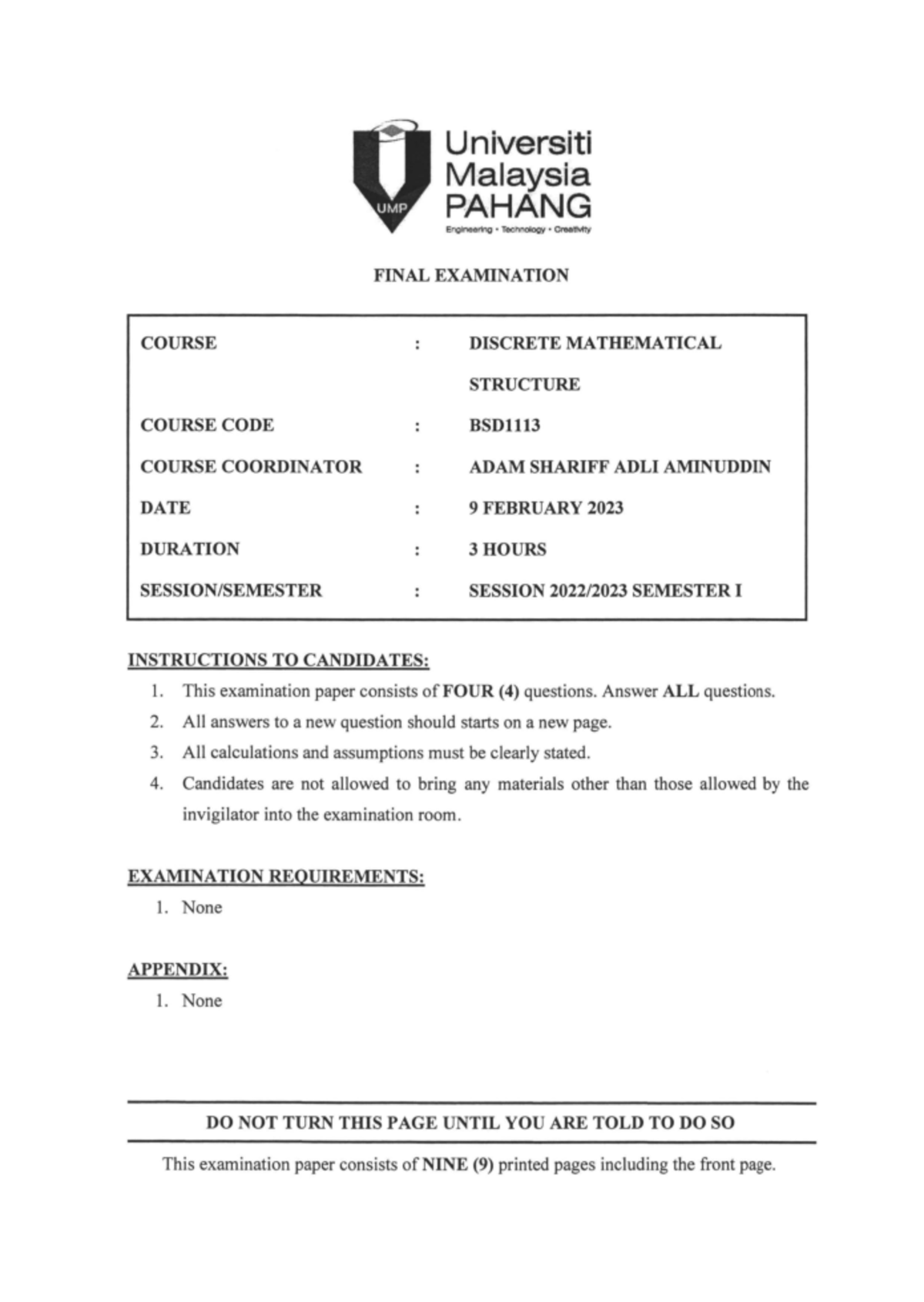 BSD1113 Discrete Mathematical Structure S1 090223 - Universiti Malaysia PAHANG Englneertng ...