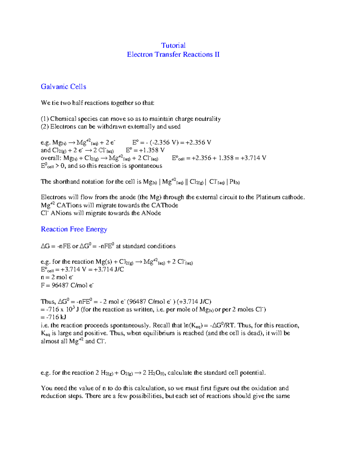 Electron Transfer Reactions Tutorial 2 - Tutorial Electron Transfer ...