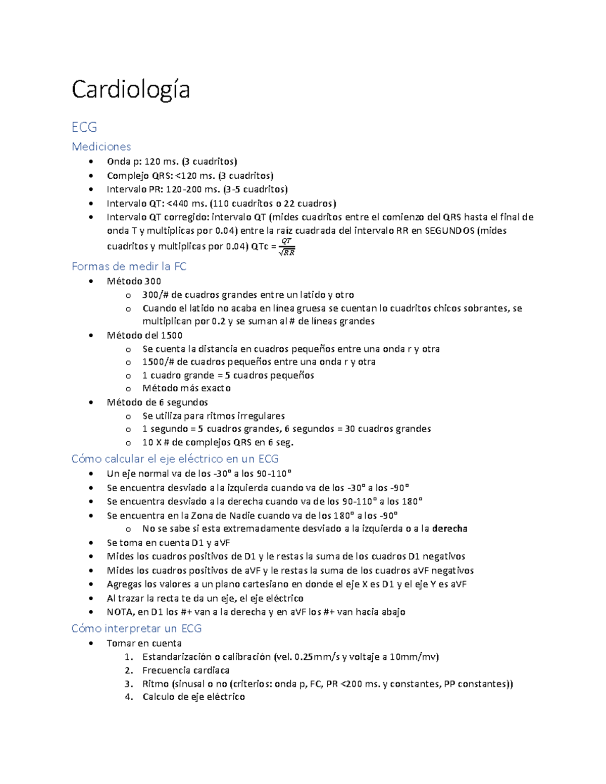 Cardiología - Cardiología ECG Mediciones Onda p: 120 ms. (3 cuadritos ...