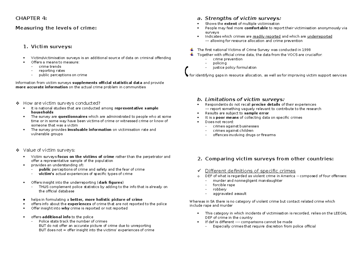 Chapter 4 - CHAPTER 4: Measuring the levels of crime: 1. Victim surveys ...