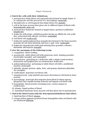 Ch 12 - book - Chapter 12 Homework A Match the listed anatomic ...