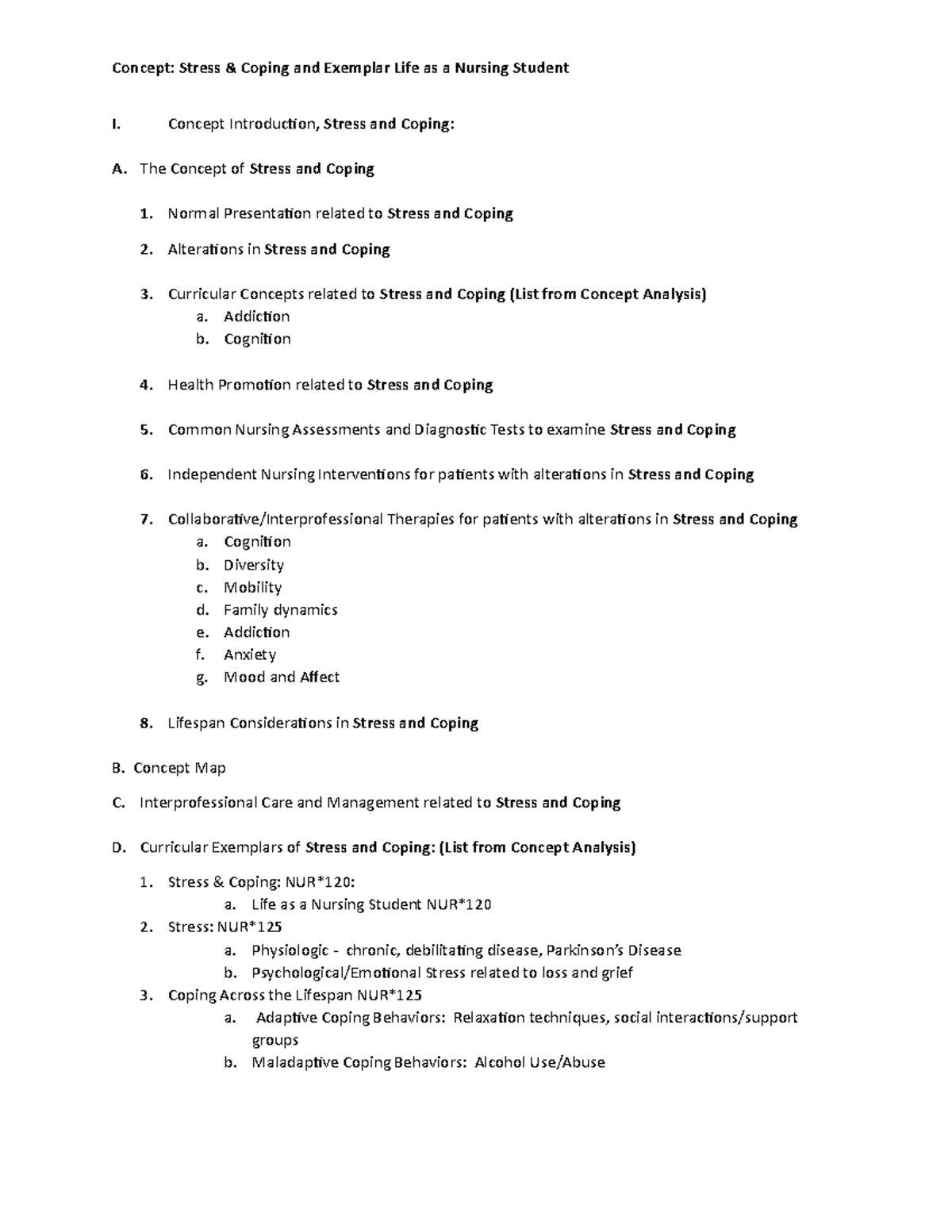 Stress and Coping Intro Exemplar - Concept: Stress & Coping and ...