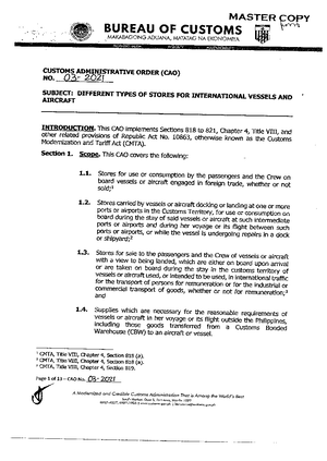 Reviewer module 1-3 - ADVANCE RULING SEC. 1100. Classification Ruling ...