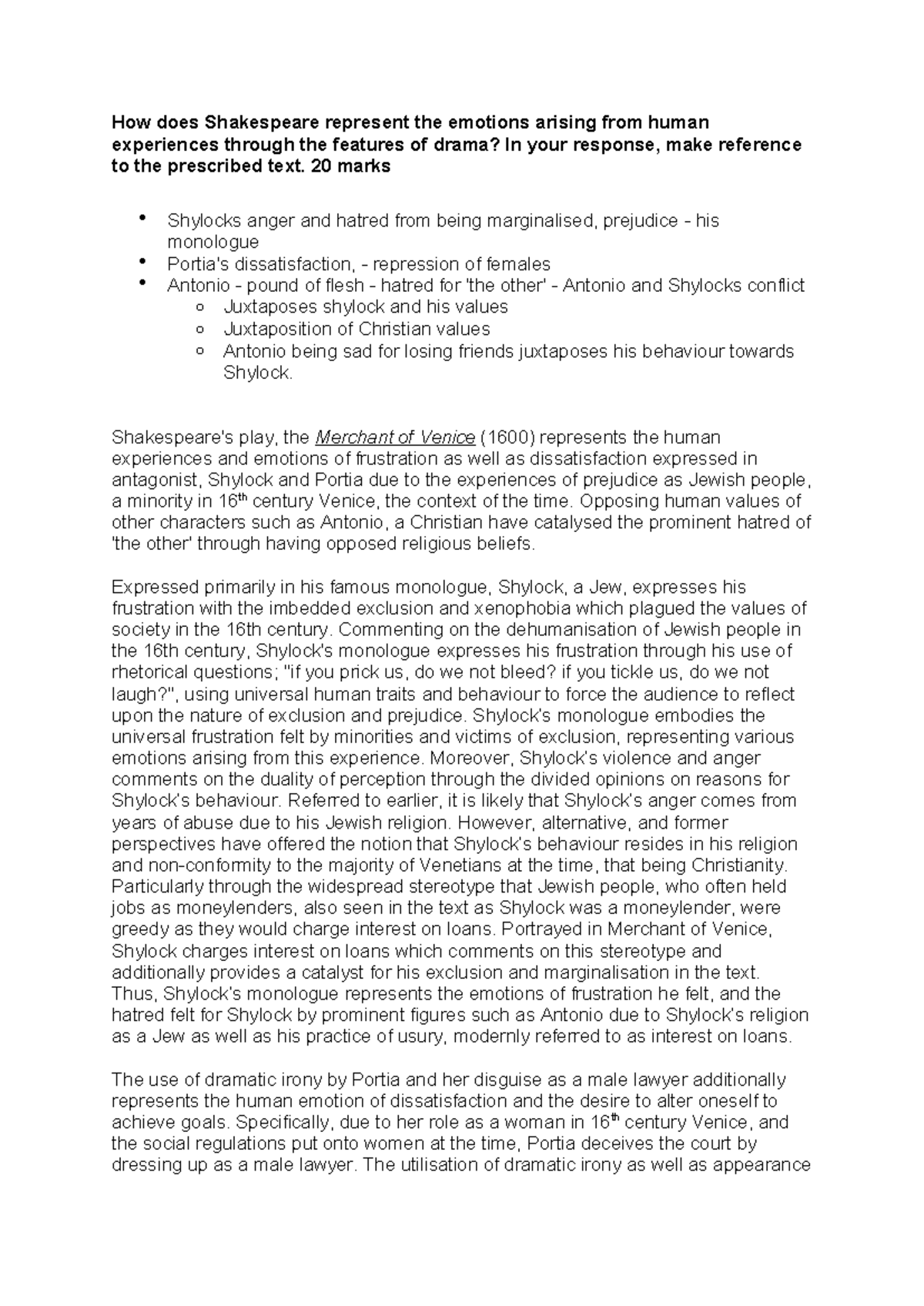 MOV essay Edited - How does Shakespeare represent the emotions arising ...