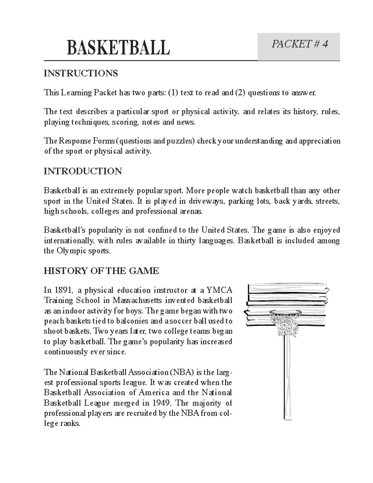 Basketball Schoology - INSTRUCTIONS This Learning Packet has two parts ...