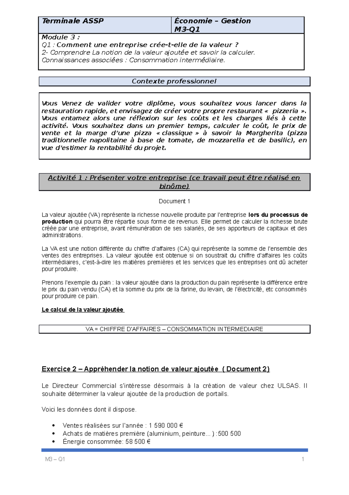 M3Q1 dossier 2 - La valeur ajoutée - Terminale ASSP Économie – Gestion ...
