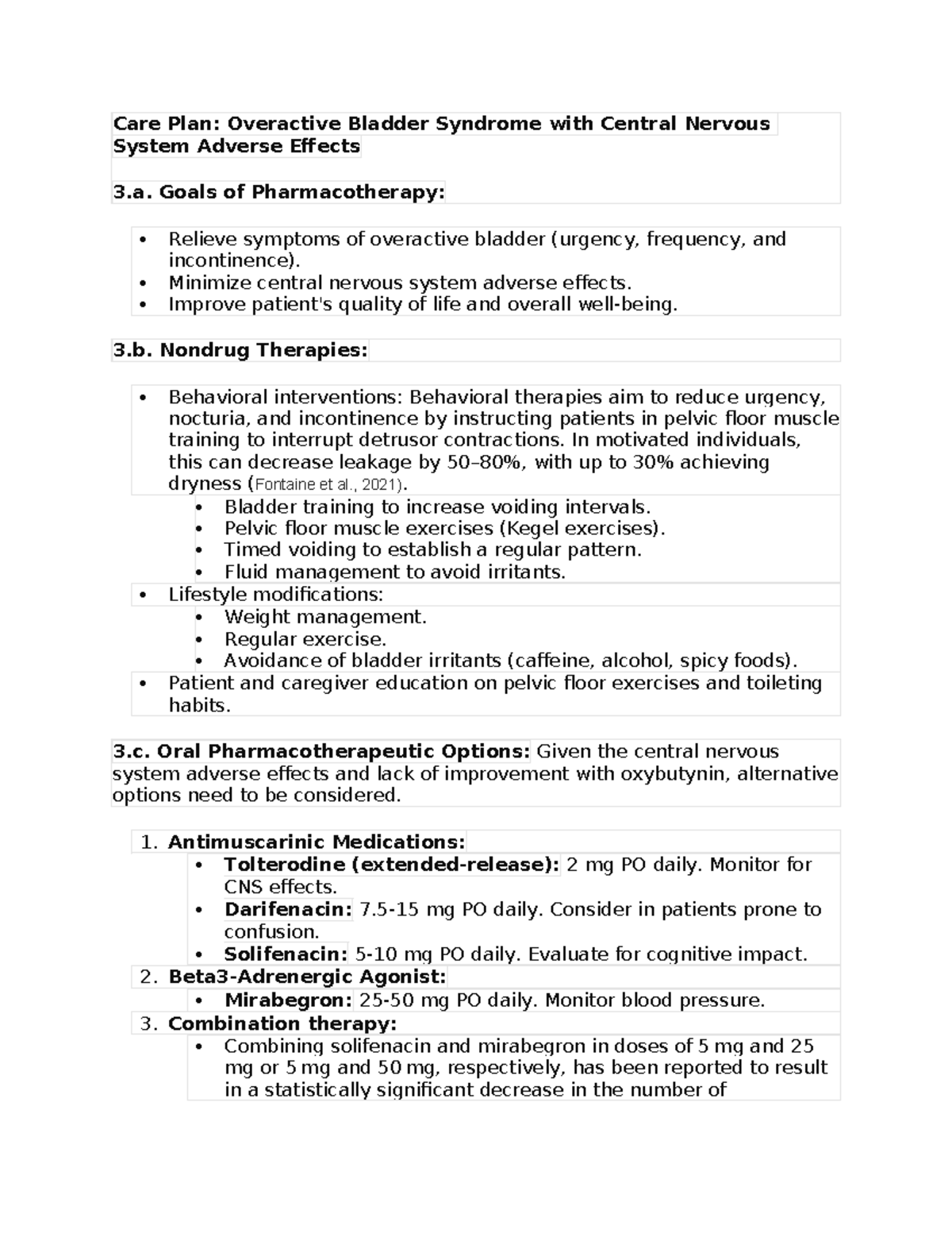 Care Plan - class activity for pharmacology - Care Plan: Overactive ...